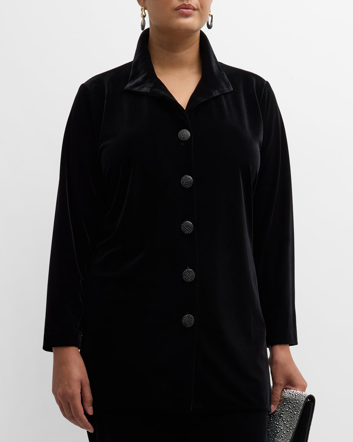 Caroline Rose Plus Plus Size Rhinestone-button Velvet Shirt In Black ...