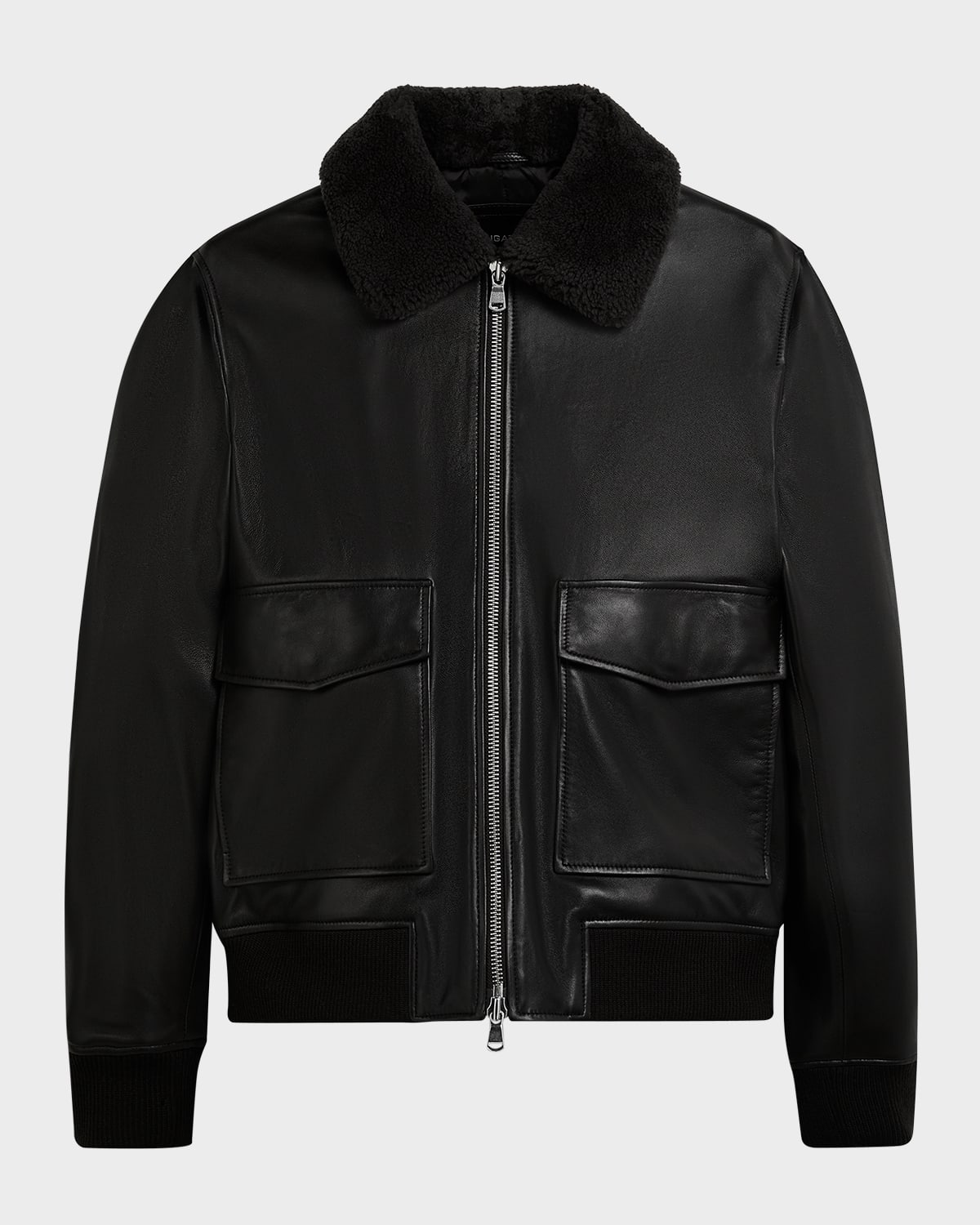 Bugatchi Men's Shearling-Collar Leather Bomber Jacket | Smart Closet
