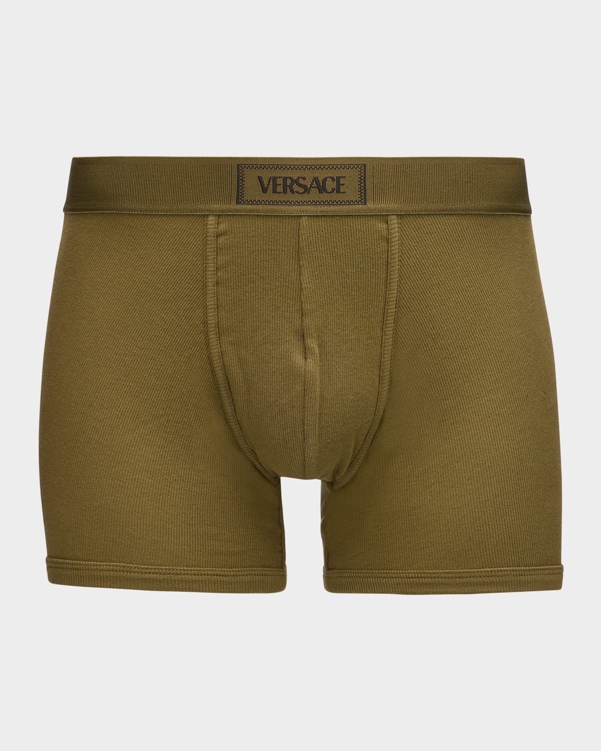 Versace Men's Ribbed Cotton Logo Boxer Briefs In Dark Olive | ModeSens
