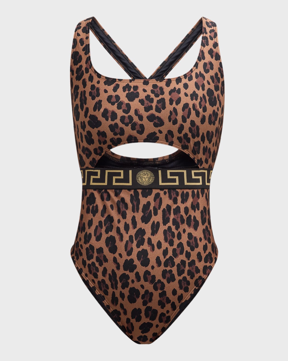 Versace Leopard Greca Border One-Piece Swimsuit | Smart Closet