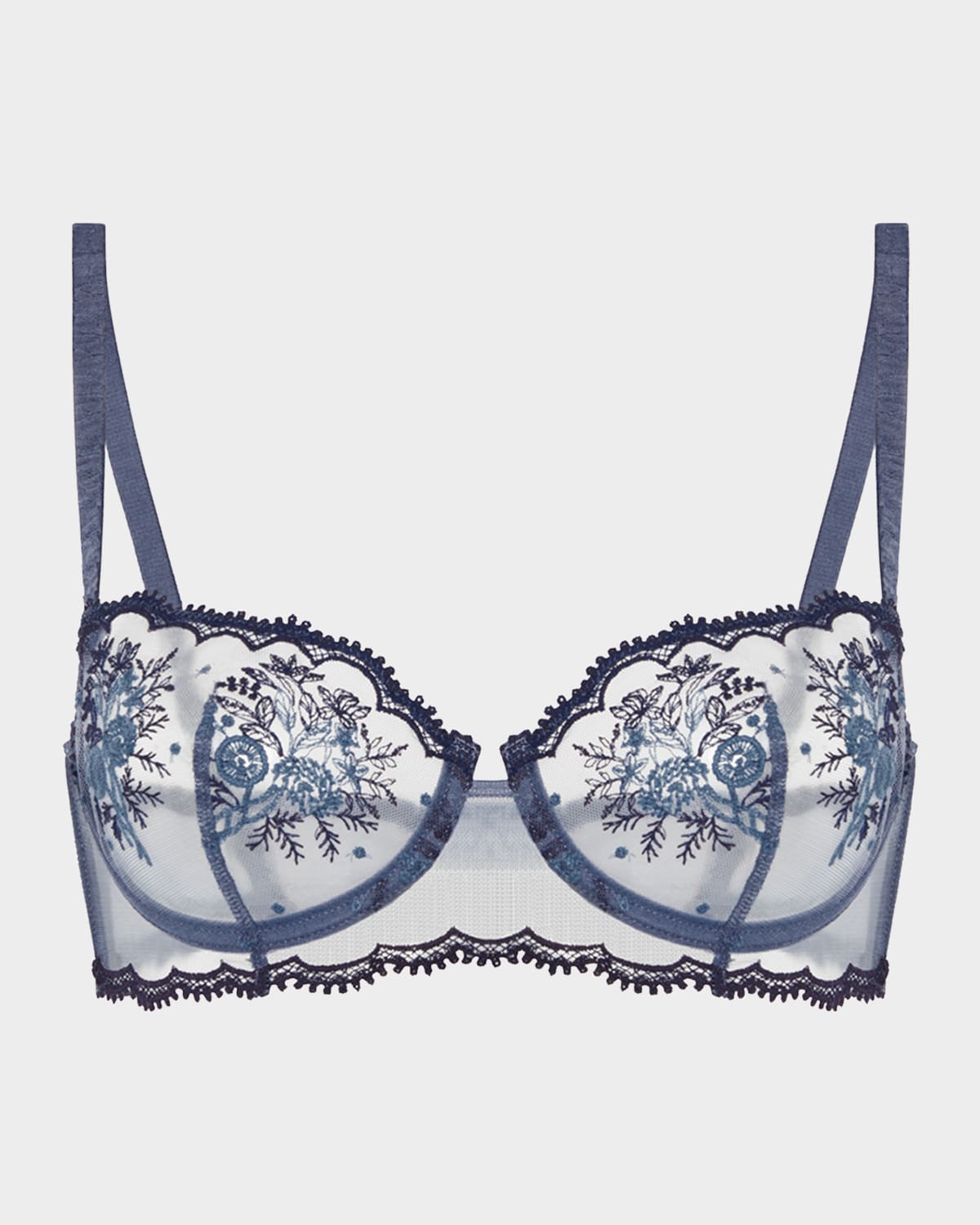 Simone Perele Intrigue Floral-embroidered Demi Bra In Cinder Blue ...