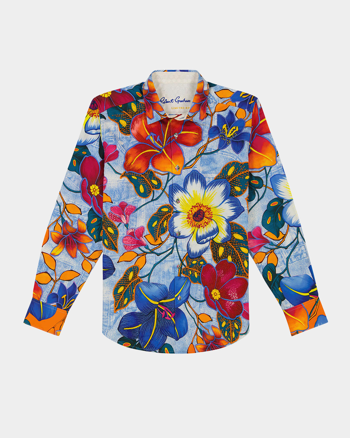 Robert Graham Flower Power Cotton Satin Embroidered, Beaded & Printed Classic Fit Button Down ...