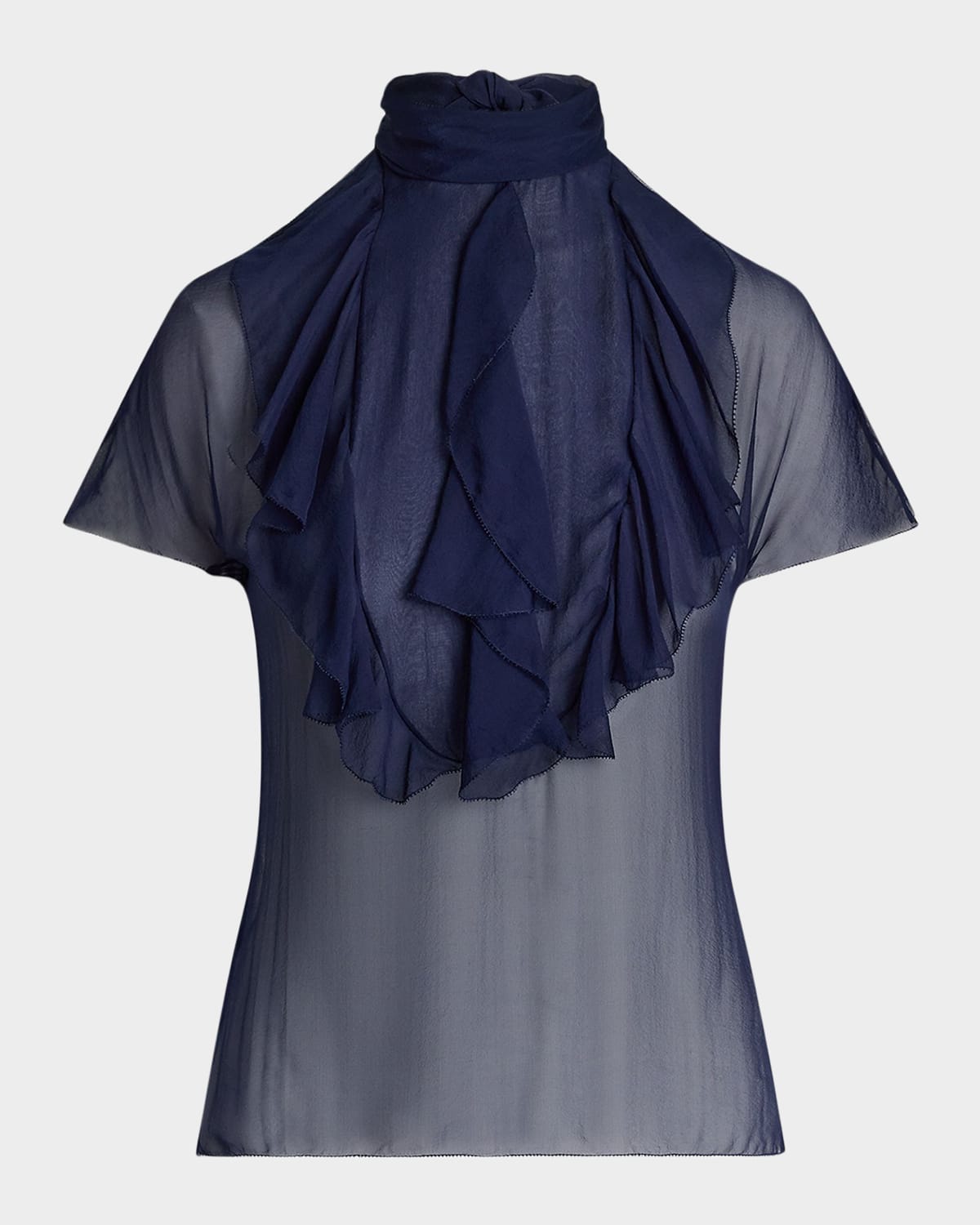 Polo Ralph Lauren Etta Ruffle Bib Washed Chiffon Top In Navy | ModeSens