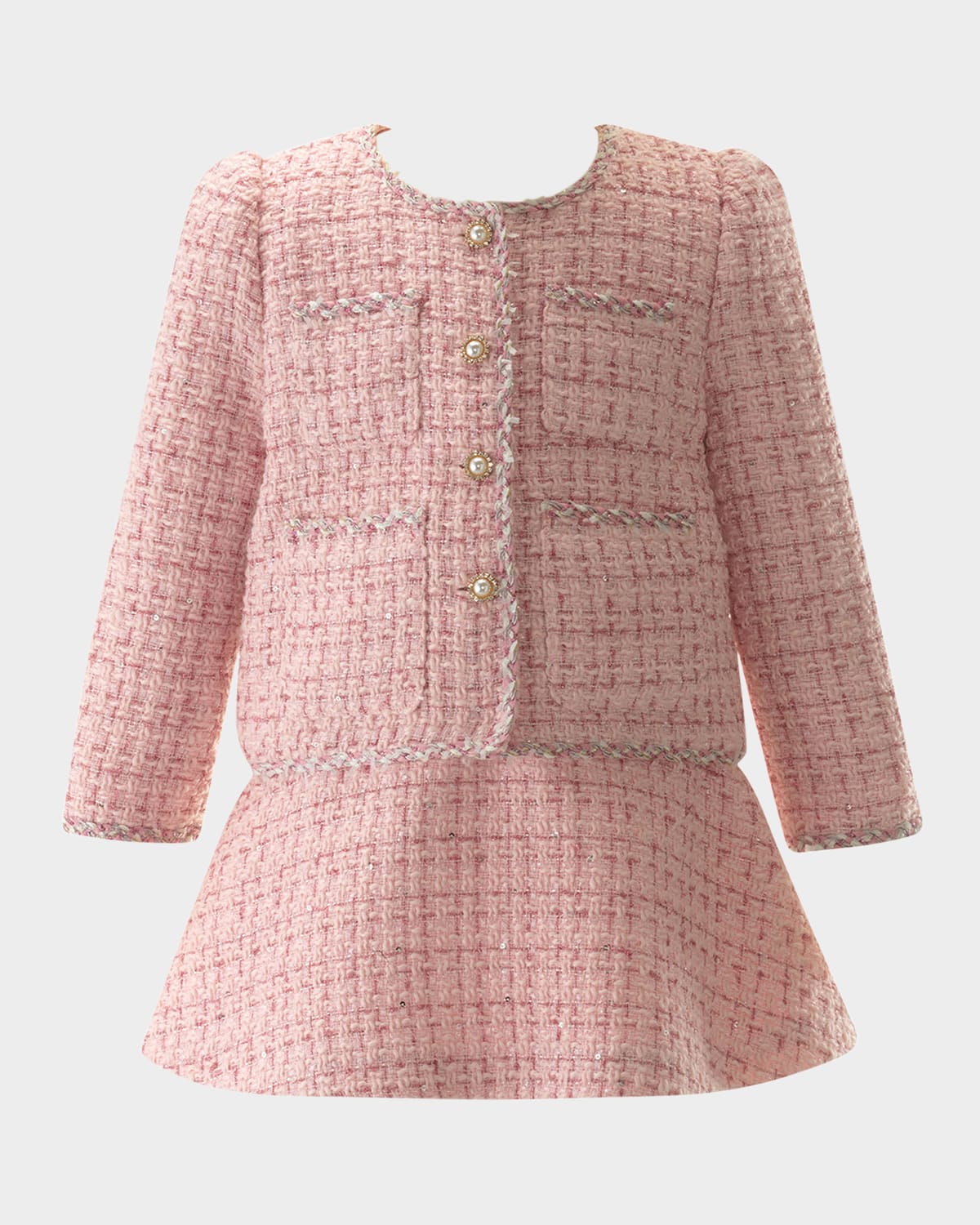 Rachel Riley Kids' Tweed Jacket And Skirt Set In Pink | ModeSens