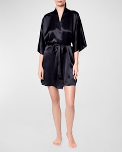 Kiki De Montparnasse Fringe-Trim Silk Mini Kimono Robe | Neiman Marcus