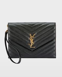 Saint Laurent Large YSL Envelope Pouch in Lace Brocade Wool | Neiman Marcus