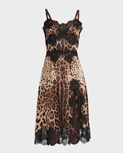 Dolce&Gabbana Leopard-Print Long-Sleeve Midi Dress | Neiman Marcus