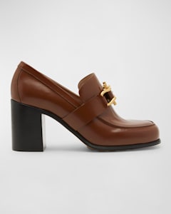 Santoni Suede Buckle Block-Heel Pumps | Neiman Marcus