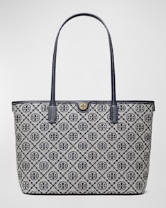 Small T Monogram Zip Canvas Tote Bag | Neiman Marcus