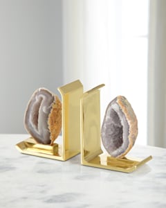 John-Richard Collection Silver Geode Bookends, Set of 2 | Neiman Marcus