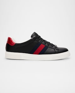 Gucci Men's Ripple Mesh and Leather Low-Top Sneakers | Neiman Marcus