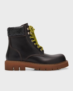 Bottega Veneta Haddock Nubuck Intrecciato Combat Booties | Neiman Marcus