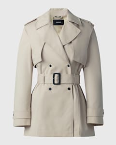 Sandro Navy Pleated-Back Belted Trench Coat | Neiman Marcus