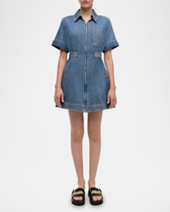 Veronica Beard Mckinley Button-Front Denim Mini Dress | Neiman Marcus