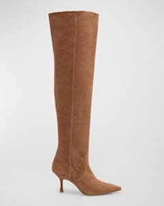 Stuart Weitzman Naomi Suede Kitten Tall Boots | Neiman Marcus