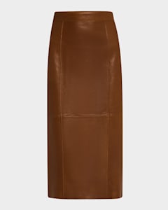 Joseph Blomfield Nappa Leather Midi Skirt | Neiman Marcus
