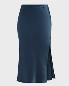 Max Mara Editore Drawstring Satin Midi Skirt | Neiman Marcus