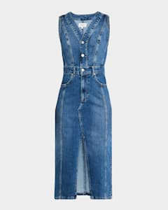 FRAME Sleeveless Tiered Denim Midi Dress | Neiman Marcus