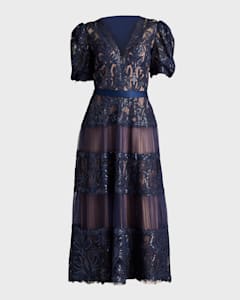 Tadashi Shoji Pleated Bodycon Ruffle Dress | Neiman Marcus