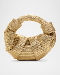 Manebi Half Moon Raffia Top-Handle Bag | Neiman Marcus