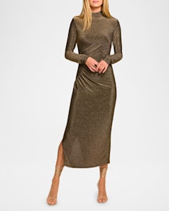 Ramy Brook Mayberry Backless Plunging Shimmer Midi Dress | Neiman Marcus
