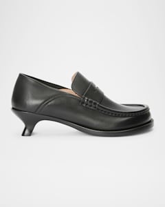 Loewe Terra Leather Kitten-Heel Penny Loafers | Neiman Marcus