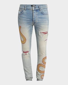 Amiri Men's Snake Applique Skinny Jeans | Neiman Marcus