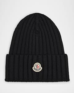 Moncler Ribbed Wool Beanie with Faux Fur Pom | Neiman Marcus