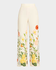 ALEMAIS Constance Pleated Floral Wide-Leg Pants | Neiman Marcus