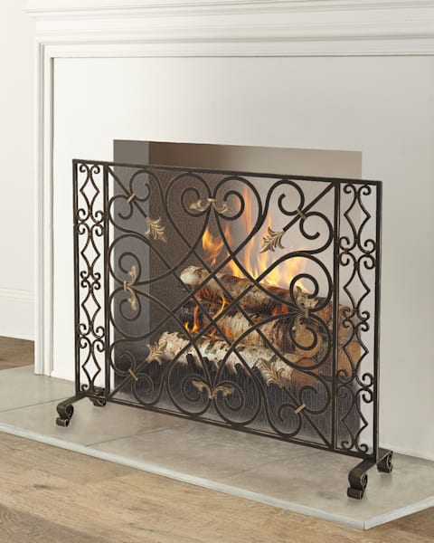 Three-Panel Scroll Iron Fireplace Screen | Neiman Marcus