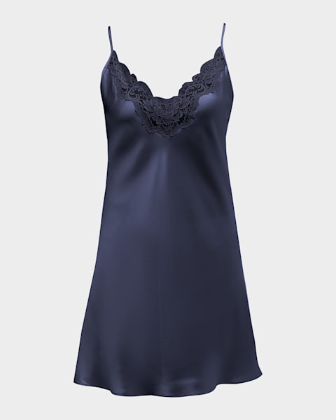 Christine Lingerie Bijoux Lace-Trim Silk Chemise | Neiman Marcus