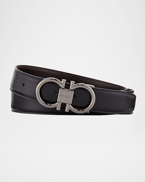 Ferragamo Men's Reversible Double-Gancini Leather Belt | Neiman Marcus