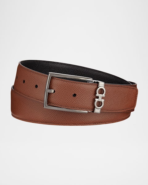 Burberry Men's Signature Check Belt w/ Plaque | Neiman Marcus