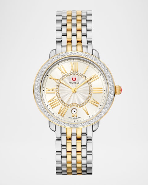 MICHELE Serein Mid Diamond Dial Watch in Silver/Gold | Neiman Marcus