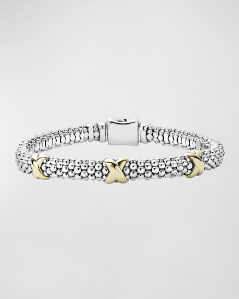 LAGOS Sterling Silver and 18K Signature Caviar Bracelet, 6mm | Neiman ...