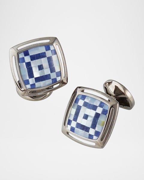Tateossian Men's Lapis and Silver Rotating Gear Cufflinks | Neiman Marcus