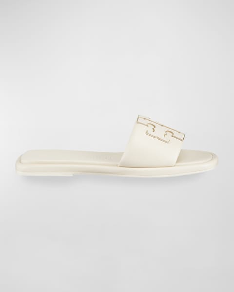 Tory Burch Double T Metallic Leather Sport Slide Sandals | Neiman Marcus