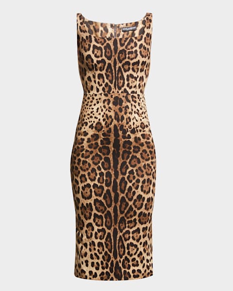 Dolce&Gabbana Leopard-Print Long-Sleeve Midi Dress | Neiman Marcus