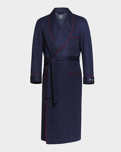 Petite Plume Men's Luxe Pima Cotton Navy Robe | Neiman Marcus