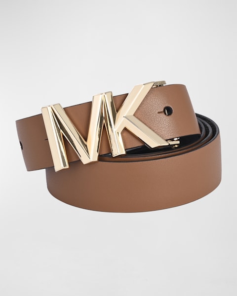 Michael Kors MK Logo Reversible Black Leather Belt | Neiman Marcus