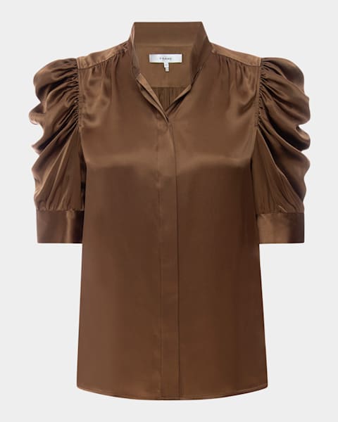 Gillian Silk Ruched Sleeve Top | Neiman Marcus