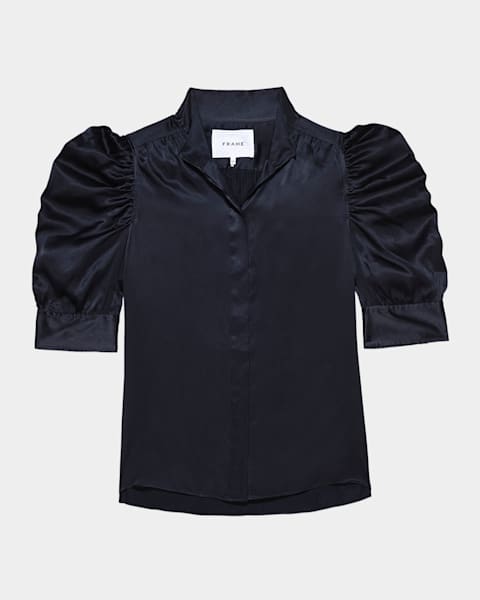 FRAME Gillian Denim Puff-Sleeve Top | Neiman Marcus
