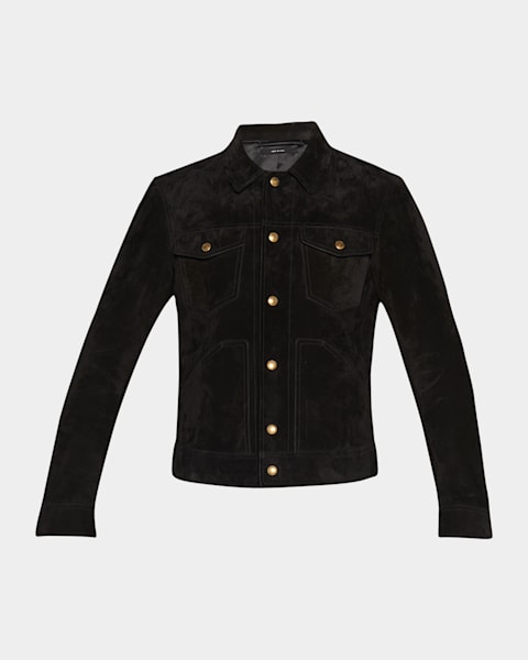 TOM FORD Men's Suede and Leather Western Overshirt | Neiman Marcus