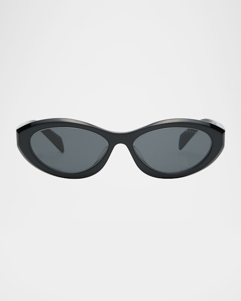 Prada Oversized Logo Acetate & Plastic Oval Sunglasses | Neiman Marcus