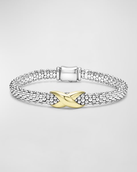 LAGOS Sterling Silver and 18K Signature Caviar Bracelet, 6mm | Neiman ...