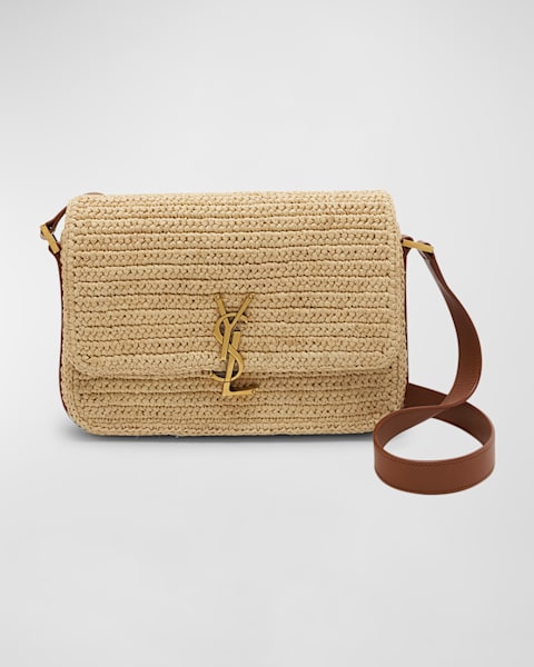 Saint Laurent Kate Medium YSL Reversible Raffia/Leather Crossbody Bag ...