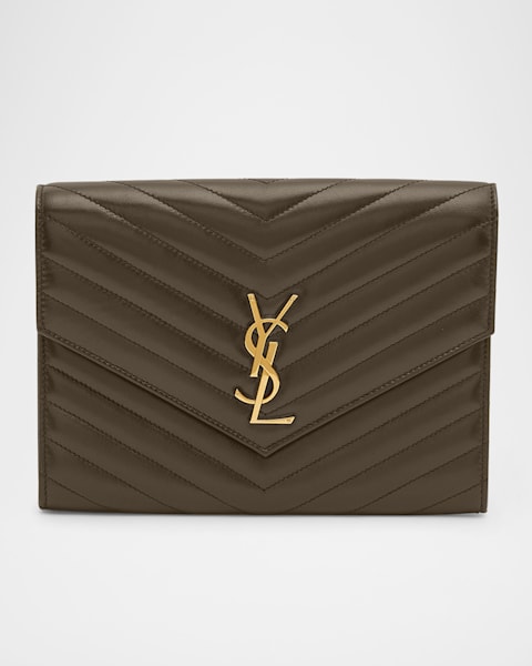 Saint Laurent Large YSL Envelope Pouch Clutch Bag in Leather | Neiman ...