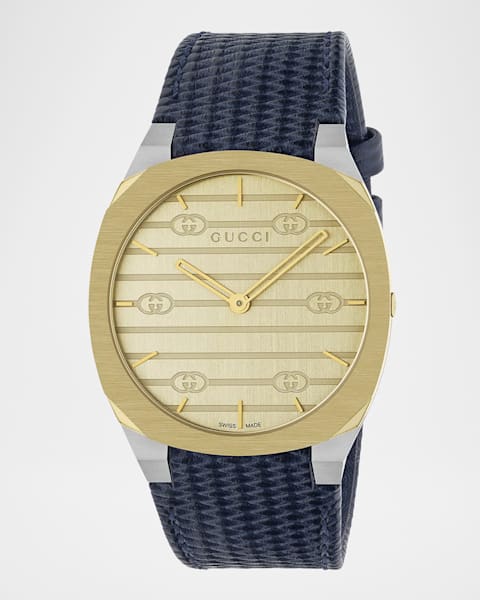 Gucci Men's Gucci 25H Leather-Strap Watch, 38mm | Neiman Marcus