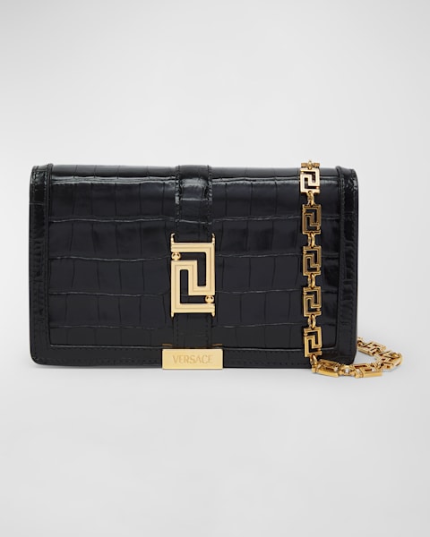 Versace Greca Goddess Metallic Croc-Embossed Wallet on Chain | Neiman ...
