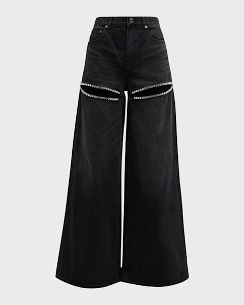 AREA Metallic Fringe Straight Leg Jeans | Neiman Marcus